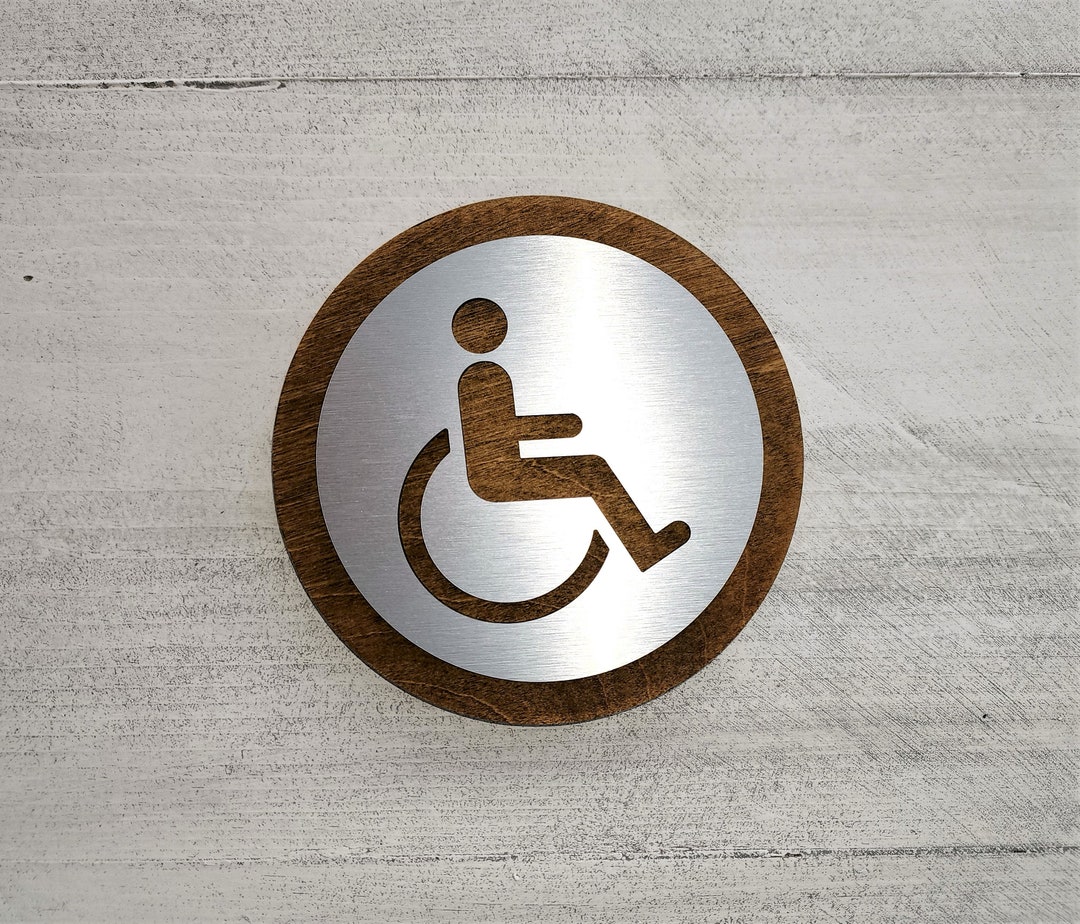 Wood and Metal Handicap Door Sign. Handicapped Restroom Sign. Bathroom ...