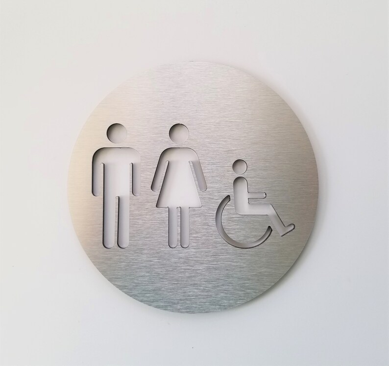 Silver Bathroom Sign. All Gender Restroom Sign. Unisex Toilet. Modern ...