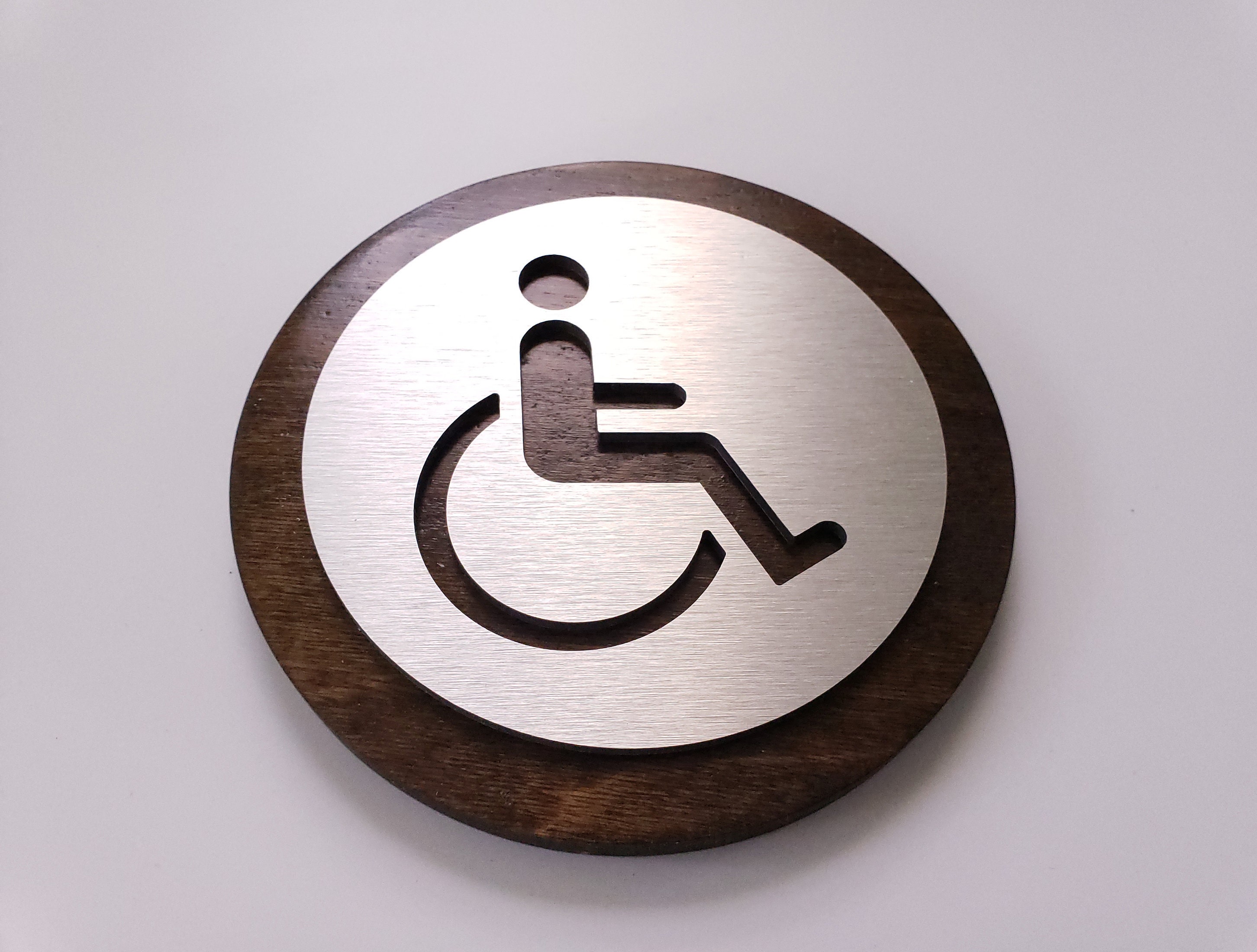 Wood and metal handicap door sign. Handicapped restroom sign. Bathroom ...