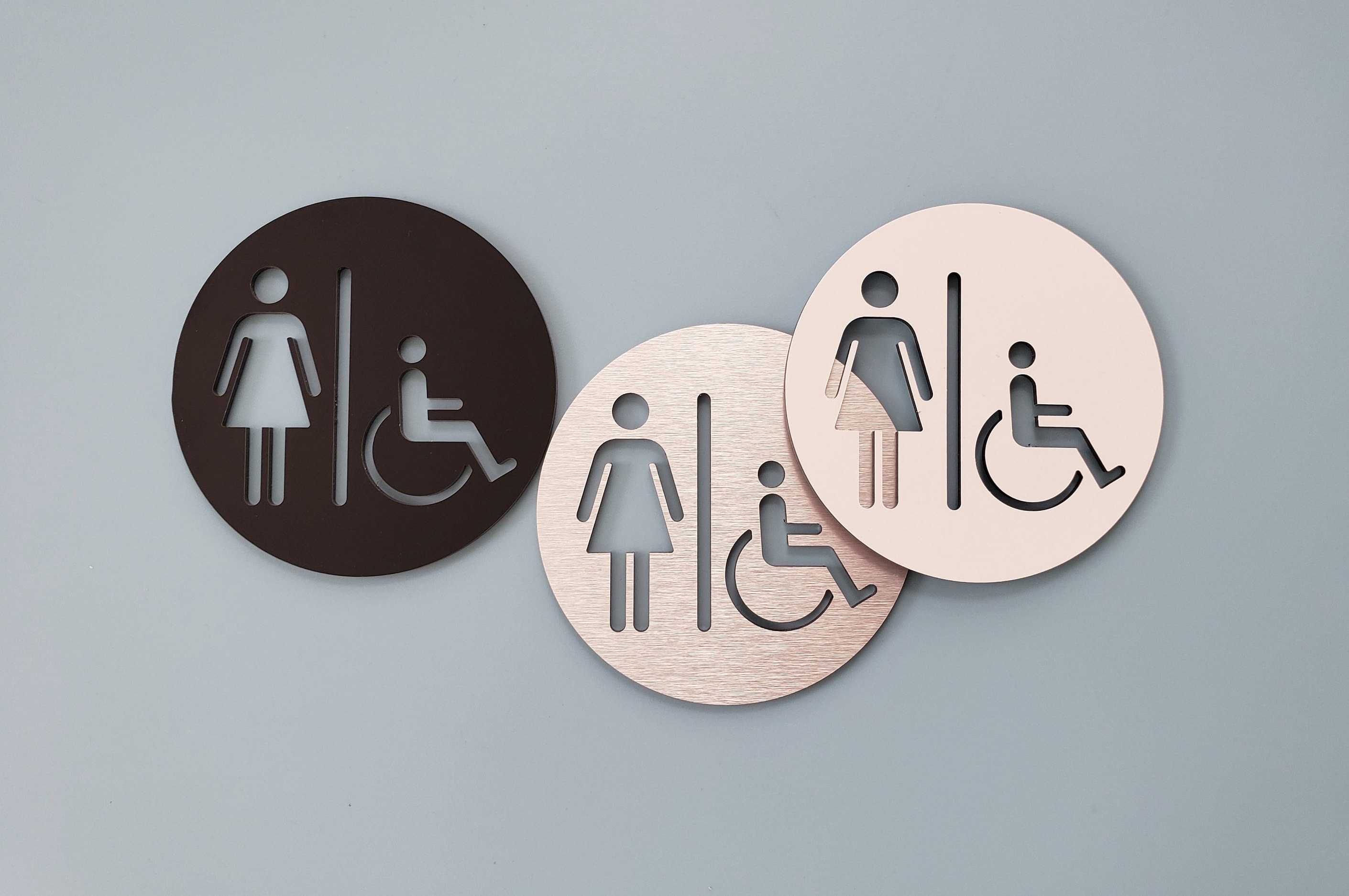 Female restroom sign metal. Silver bathroom door sign. Womens toilet ...