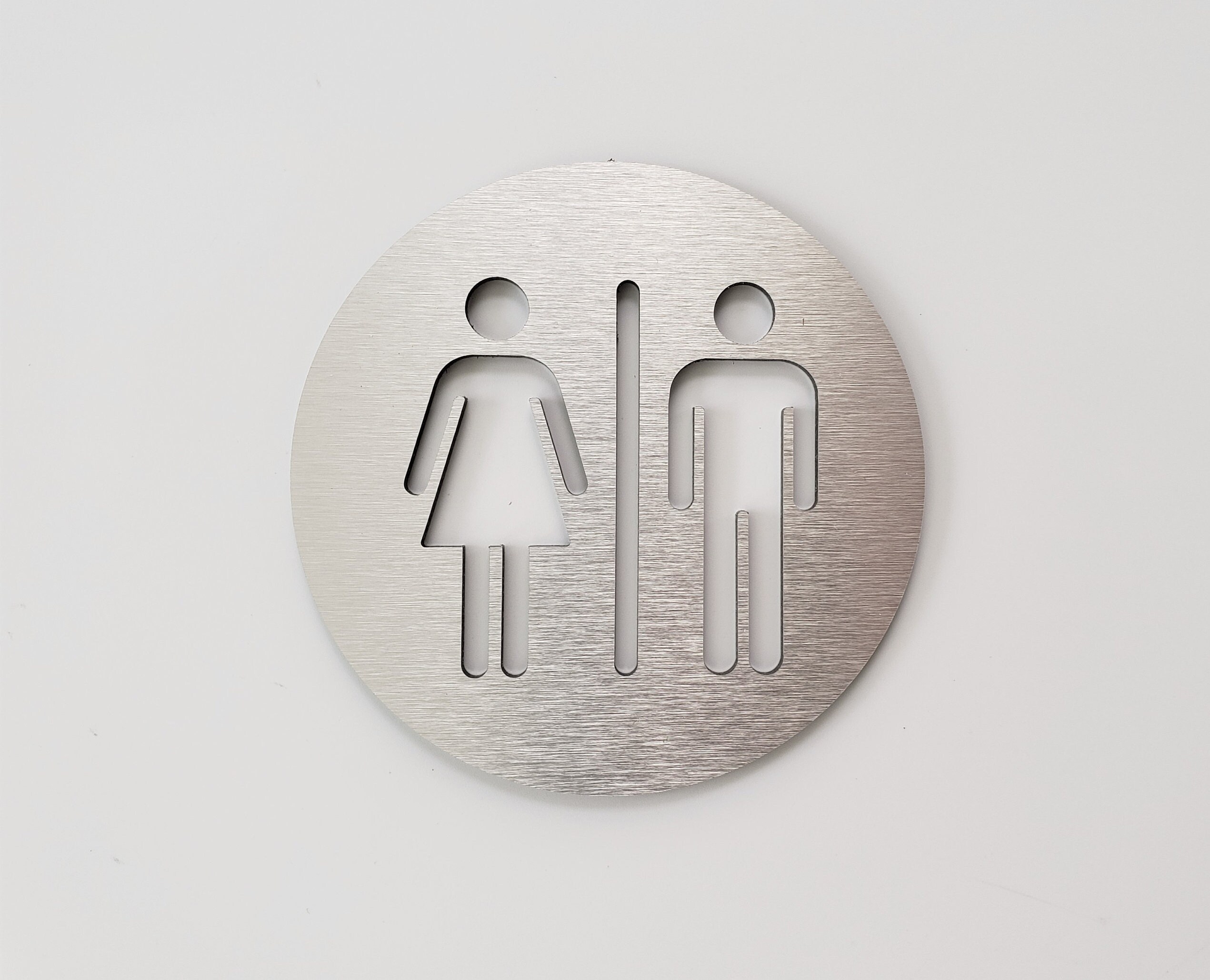 All gender restroom door sign metal. Bathroom sign. Silver. Gold ...