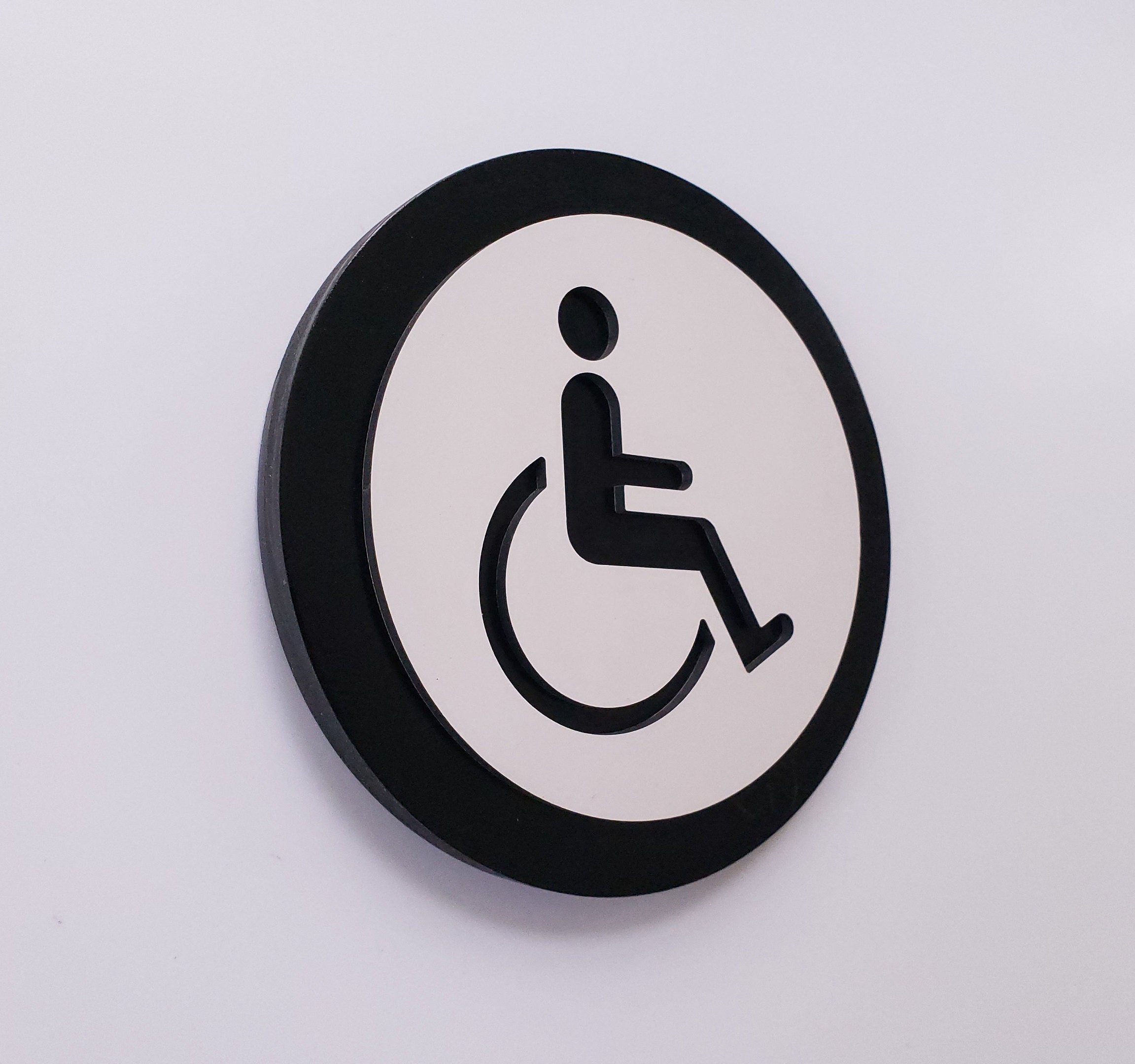 Wood and metal handicap door sign. Handicapped restroom sign. Bathroom ...