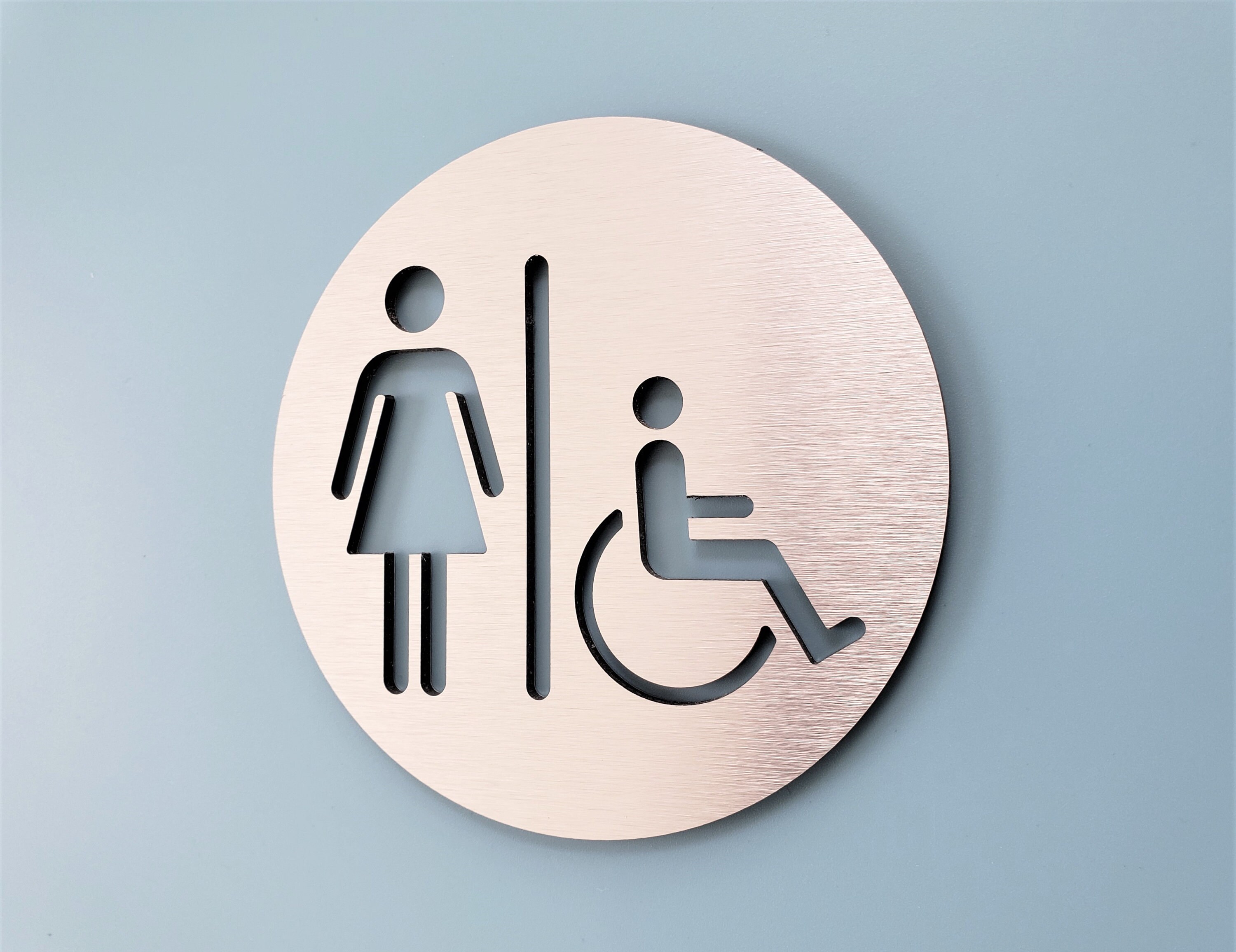 Female restroom sign metal. Silver bathroom door sign. Womens toilet ...
