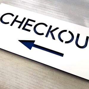 Checkout Sign With Arrow. Check Out This Way Sign. Directional Signs ...