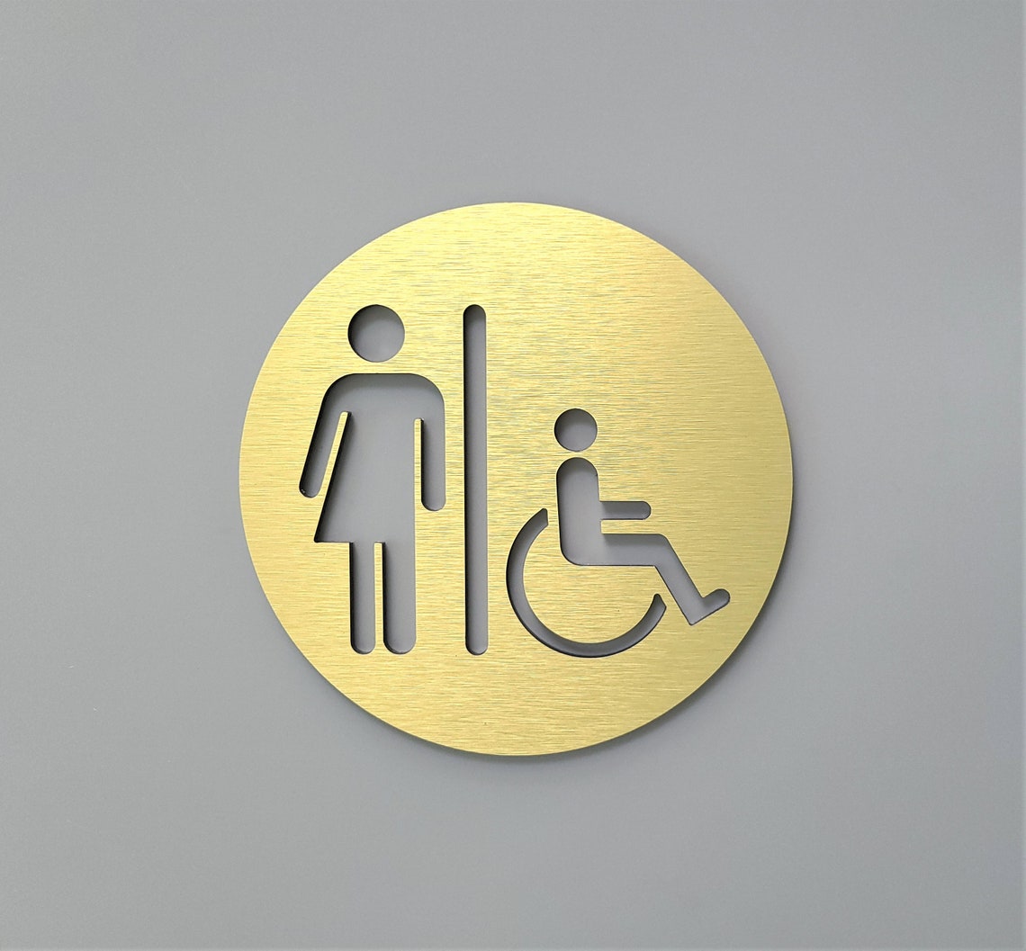 Gender Neutral Bathroom Sign Metal. Gold Restroom Door Sign. Unisex ...