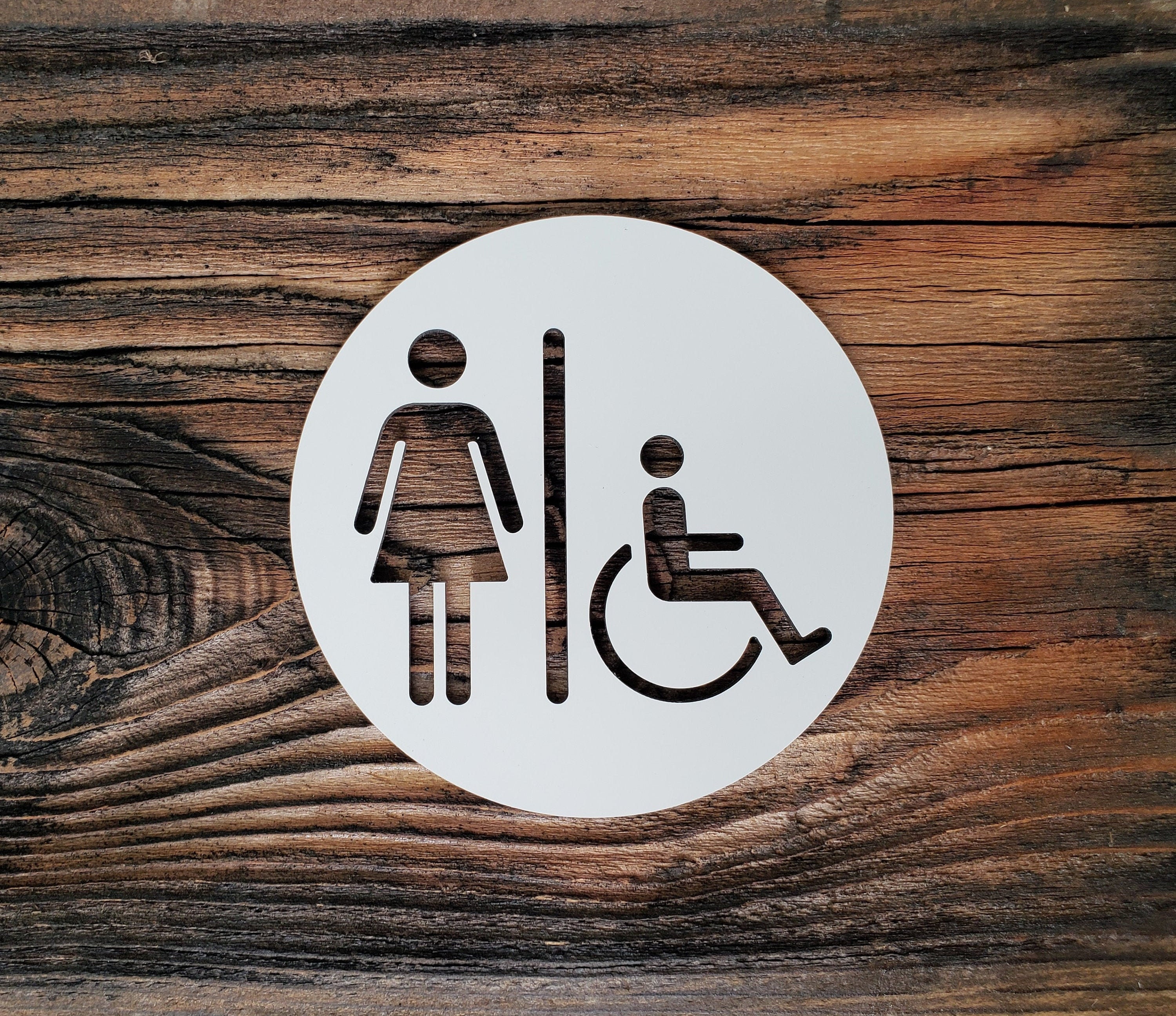 Female restroom sign metal. Silver bathroom door sign. Womens toilet ...