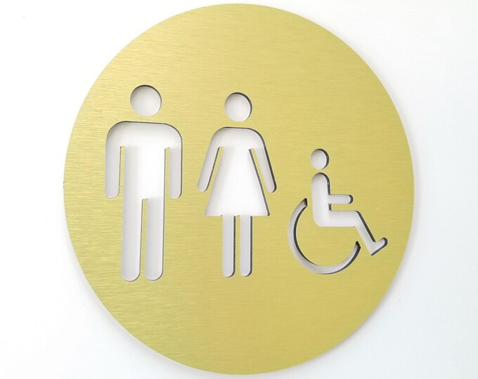 Gold Bathroom Sign. All Gender Restroom Door Sign. Unisex | Etsy