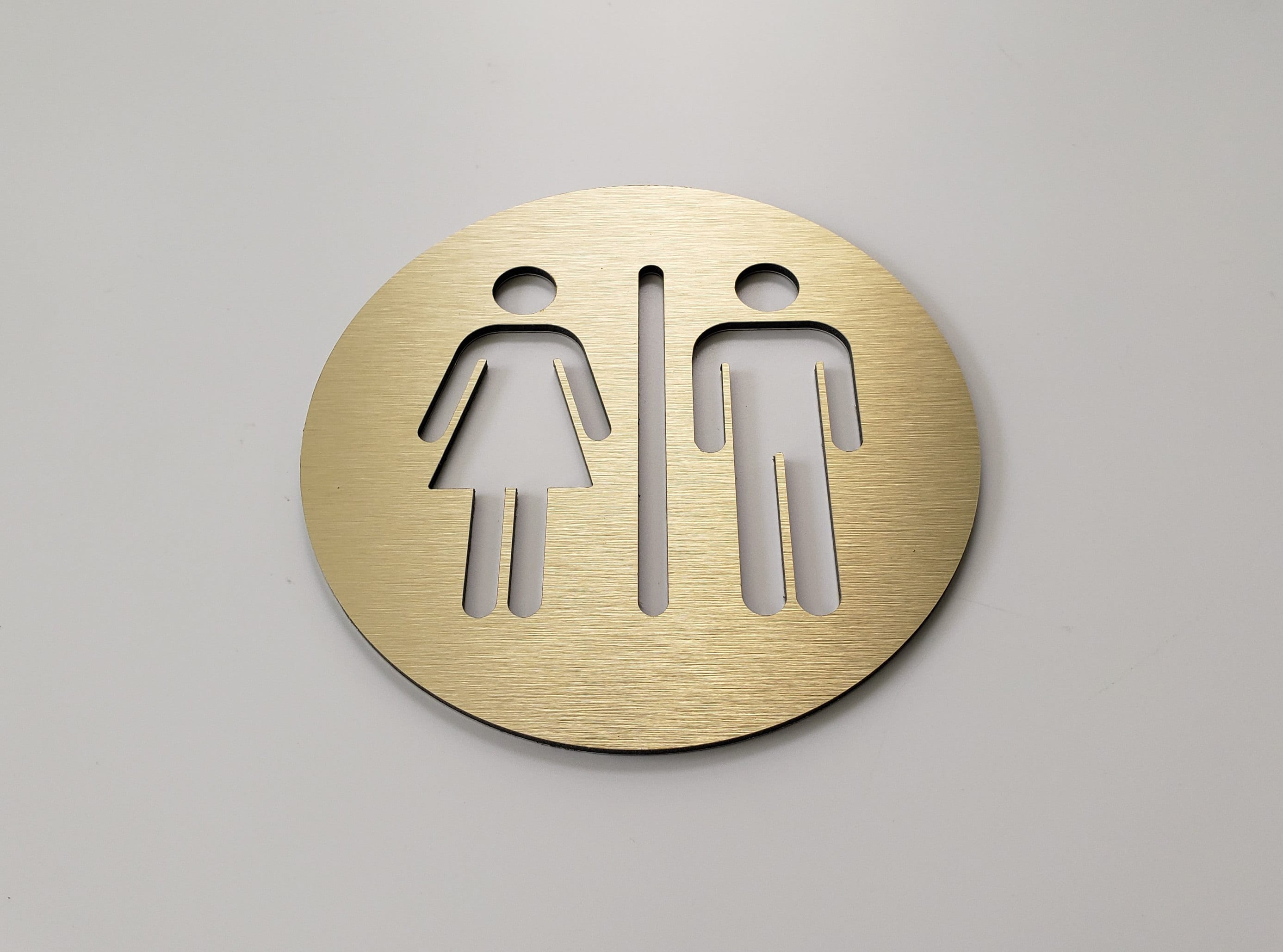 All gender restroom door sign metal. Bathroom sign. Silver. Gold ...