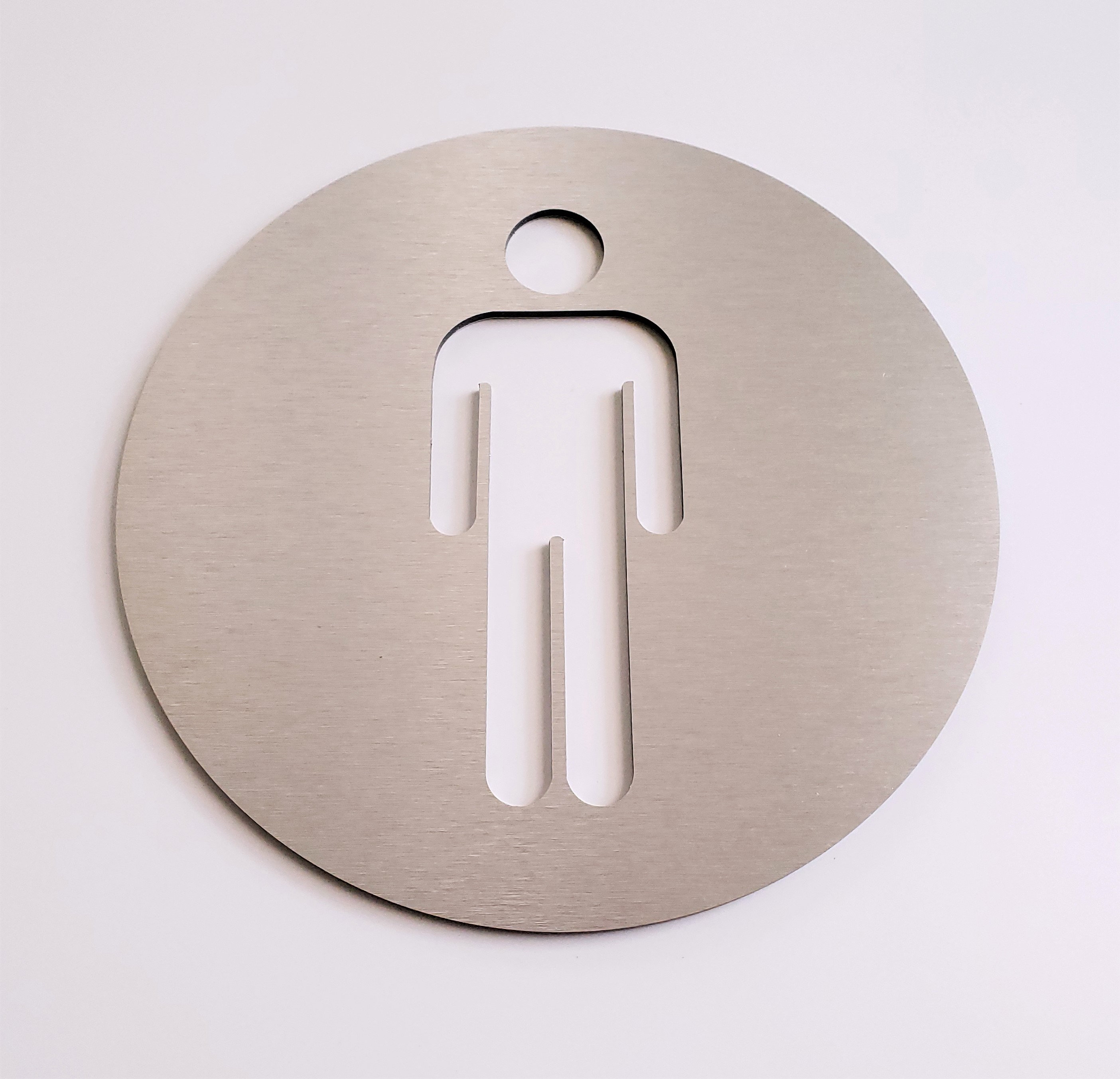Male bathroom sign. Metal restroom door sign. Men's toilet. Modern ...