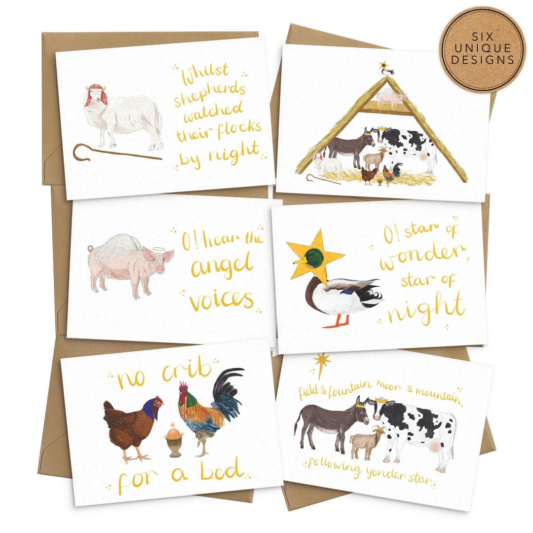 Unique Farm Animal Christmas Card Set Funny Nativity Themed Holiday ...