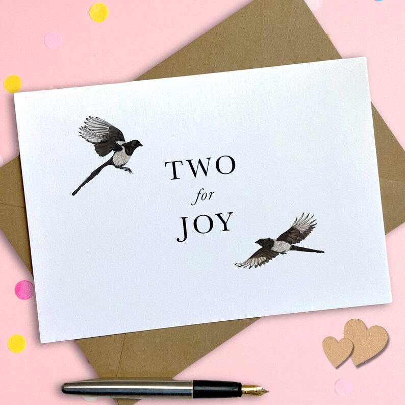 Two for Joy - Magpie Congratulations Card - New Baby Card - Alternative ...