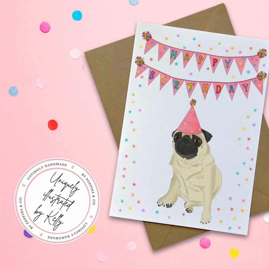 Cute Pug Birthday Card - Single or Multipack - Funny Dog Greetings ...