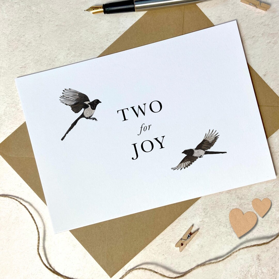 Two for Joy - Magpie Congratulations Card - New Baby Card - Alternative ...