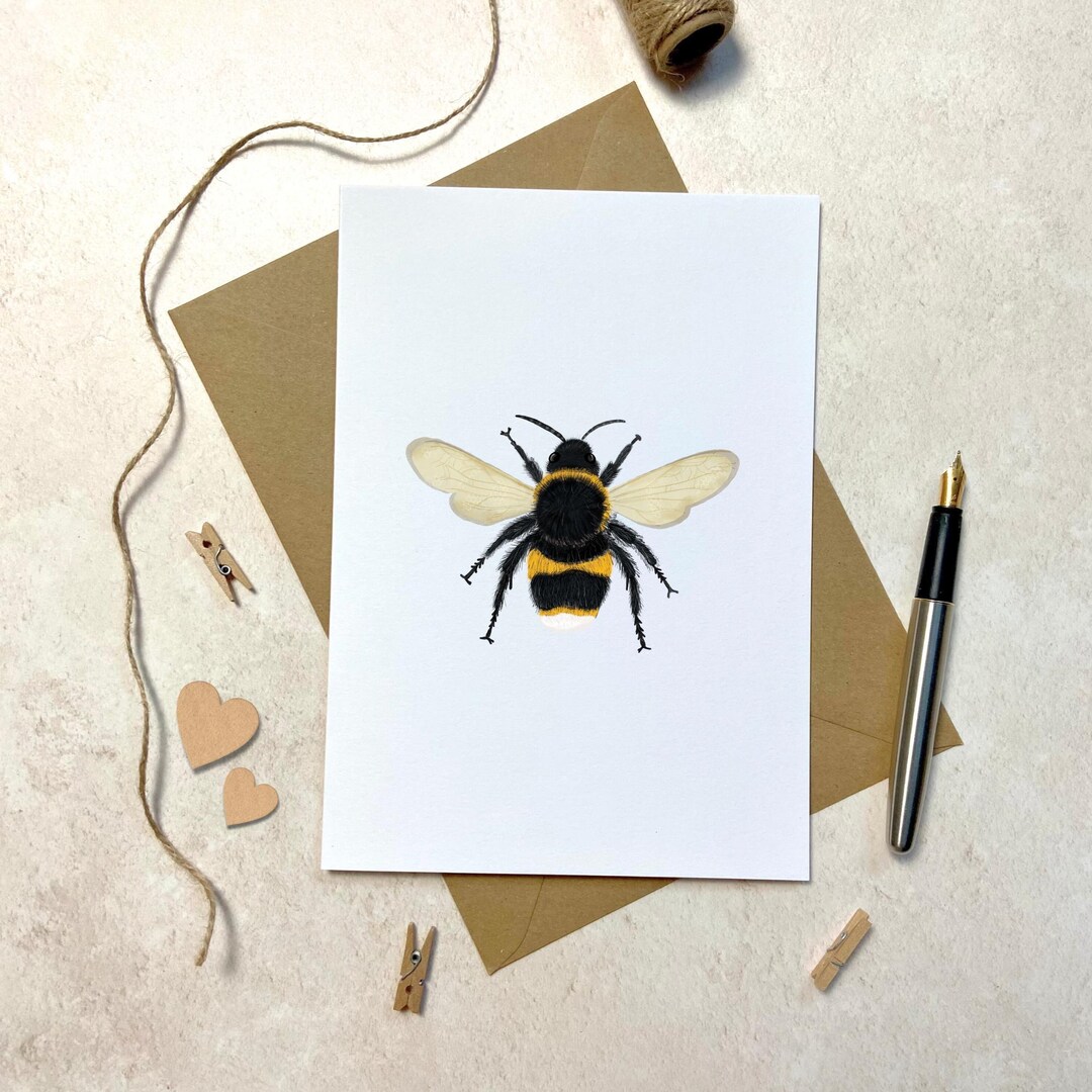 Bumblebee Birthday Card: Illustrated Bee Art, Recycled Envelope - Etsy