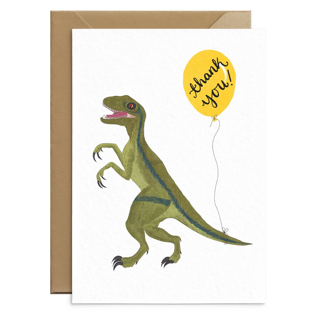 Dinosaur Thank You Card - Velociraptor Thank You Card for Kids - Cute ...