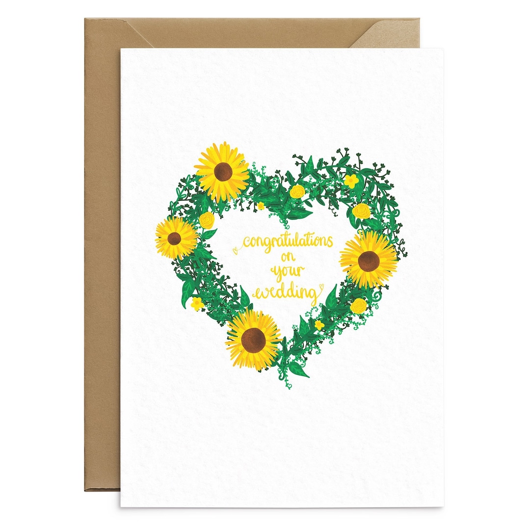 Wedding Card With Sunflowers - Yellow Sunflower Congratulations Card ...