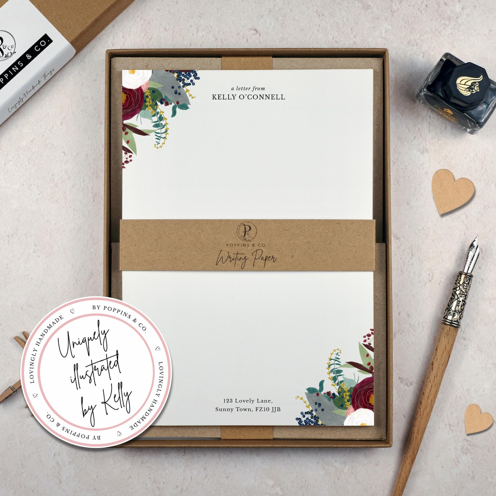 Writing Paper Set Personalised - Winter Floral - Floral Letter Writing ...