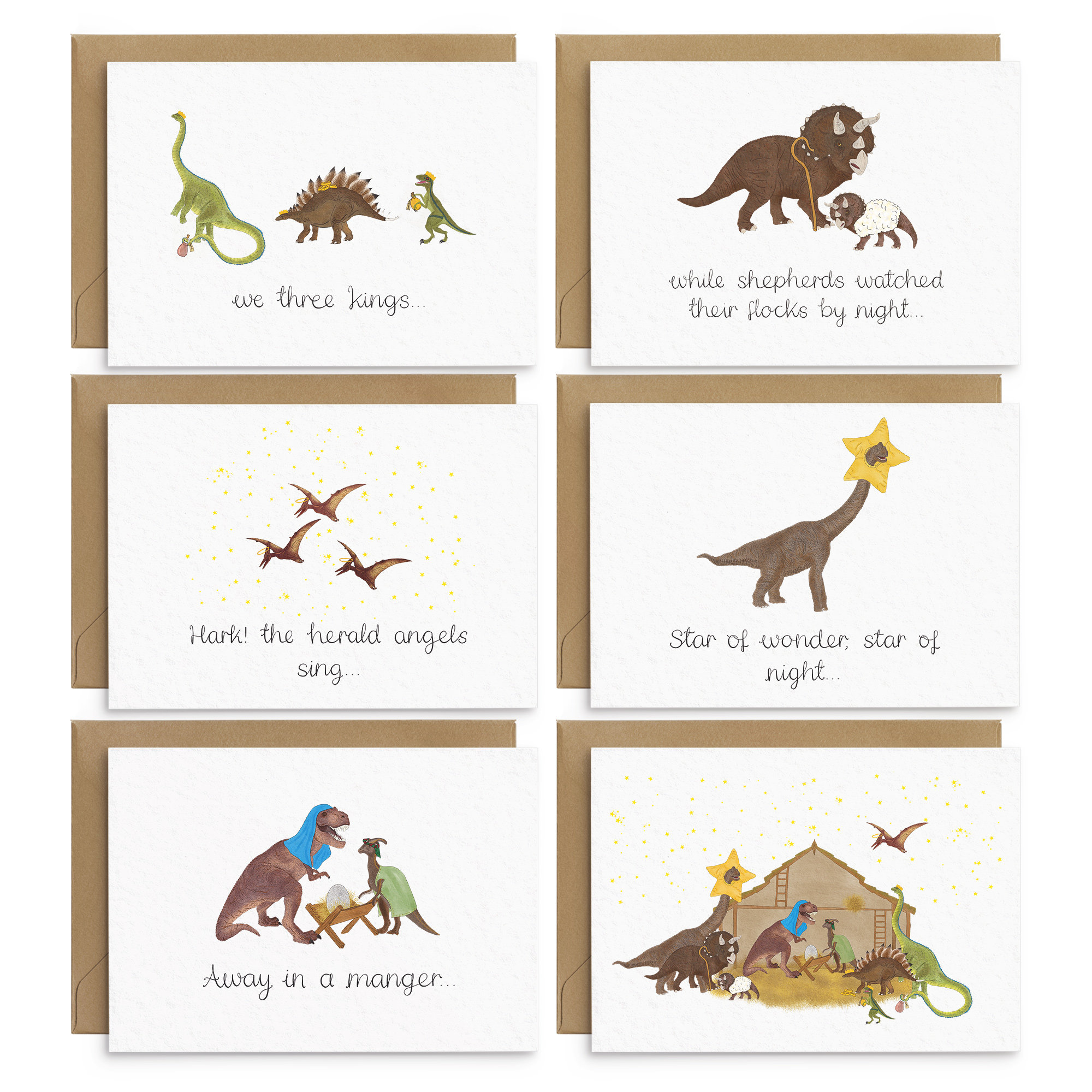 Dinosaur Nativity Christmas Cards Set of 6 Quirky Holiday - Etsy