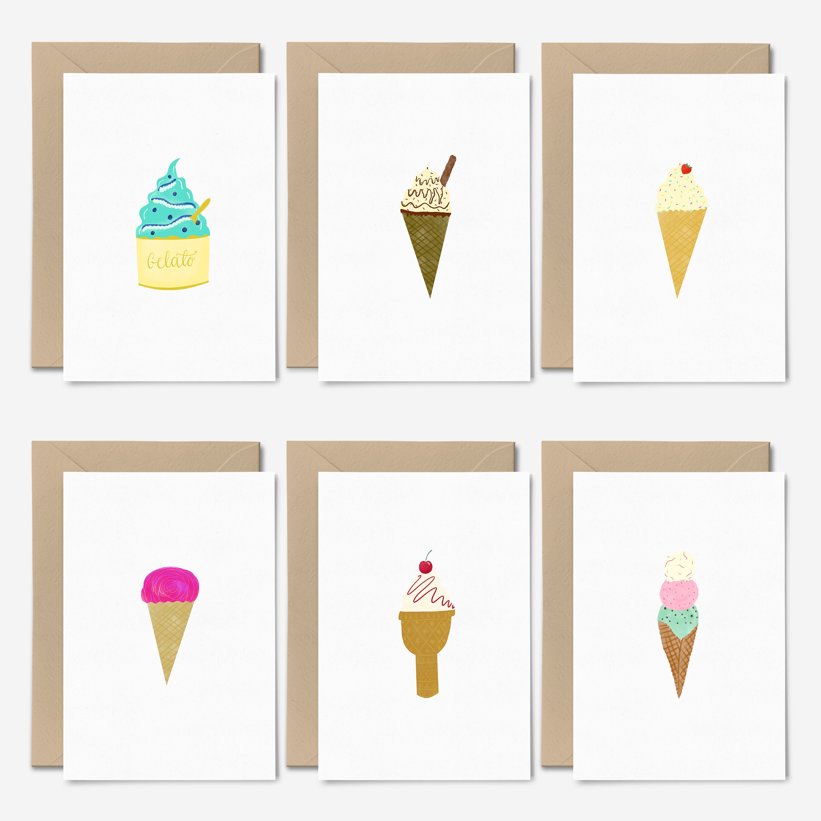 Ice Cream Cards Card Pack Greeting Card Set Notecards | Etsy