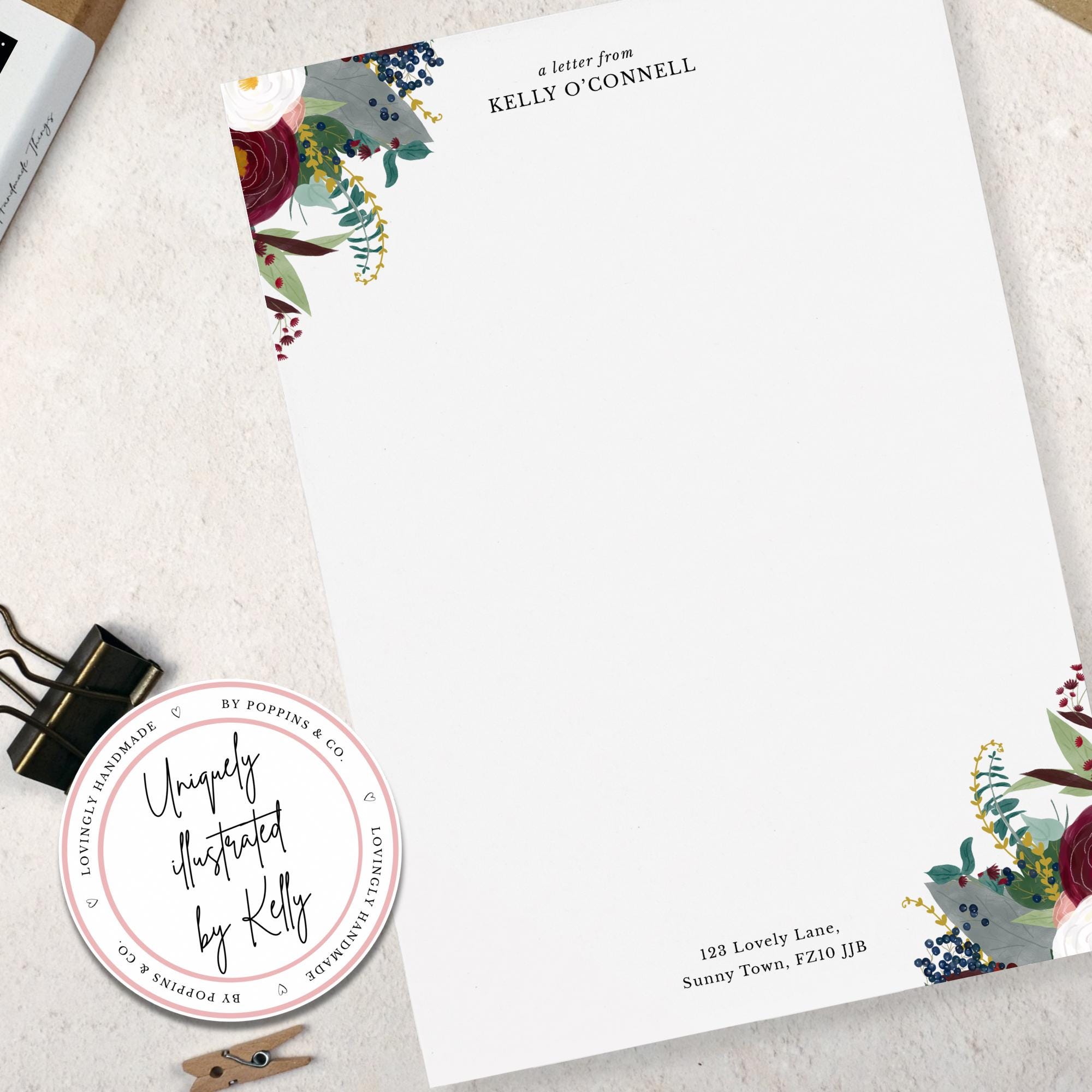 Writing Paper Set Personalised - Winter Floral - Floral Letter Writing ...