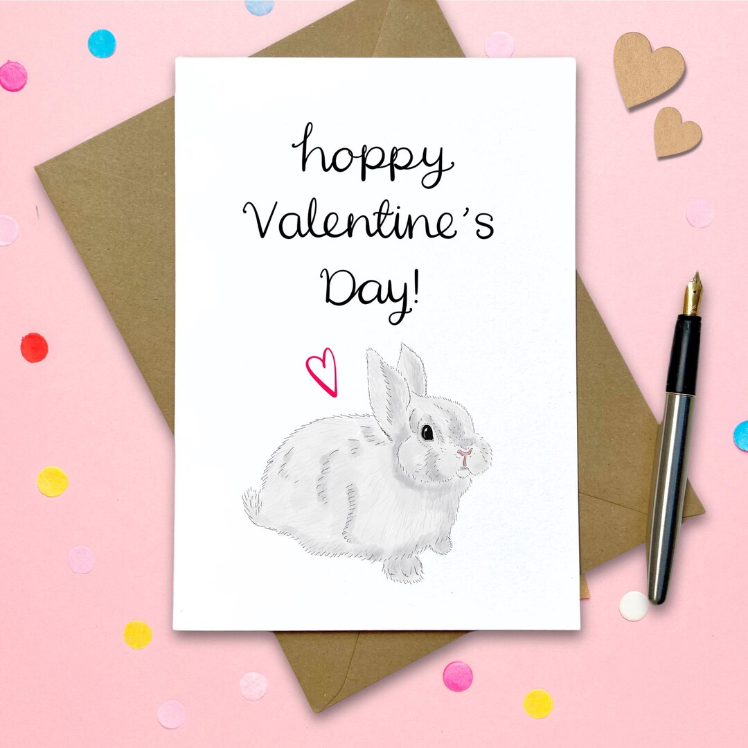 Bunny Rabbit Valentines Day Card - Hoppy Valentines Card - Cute Bunny ...