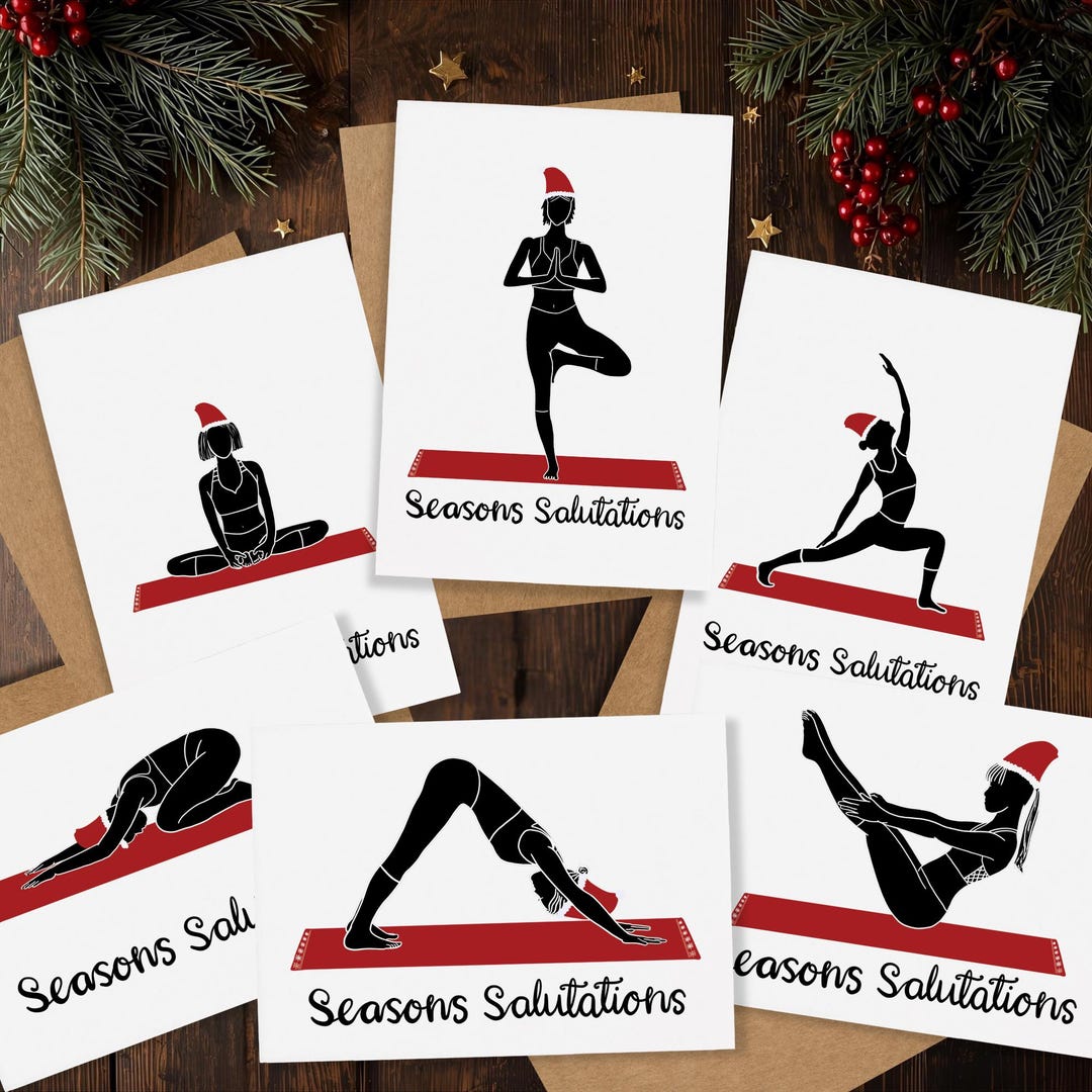 Yoga Christmas Cards - Yoga Pose Christmas Cards Set of 6 - Funny ...