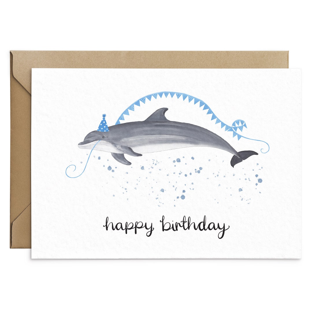 Cute Dolphin Birthday Card Ocean Birthday Card Funny Sea - Etsy
