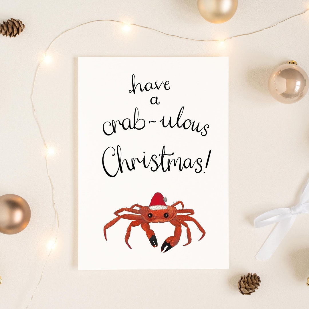 Funny Crab Christmas Card Fabulous Seaside Holiday Card Handmade Card ...