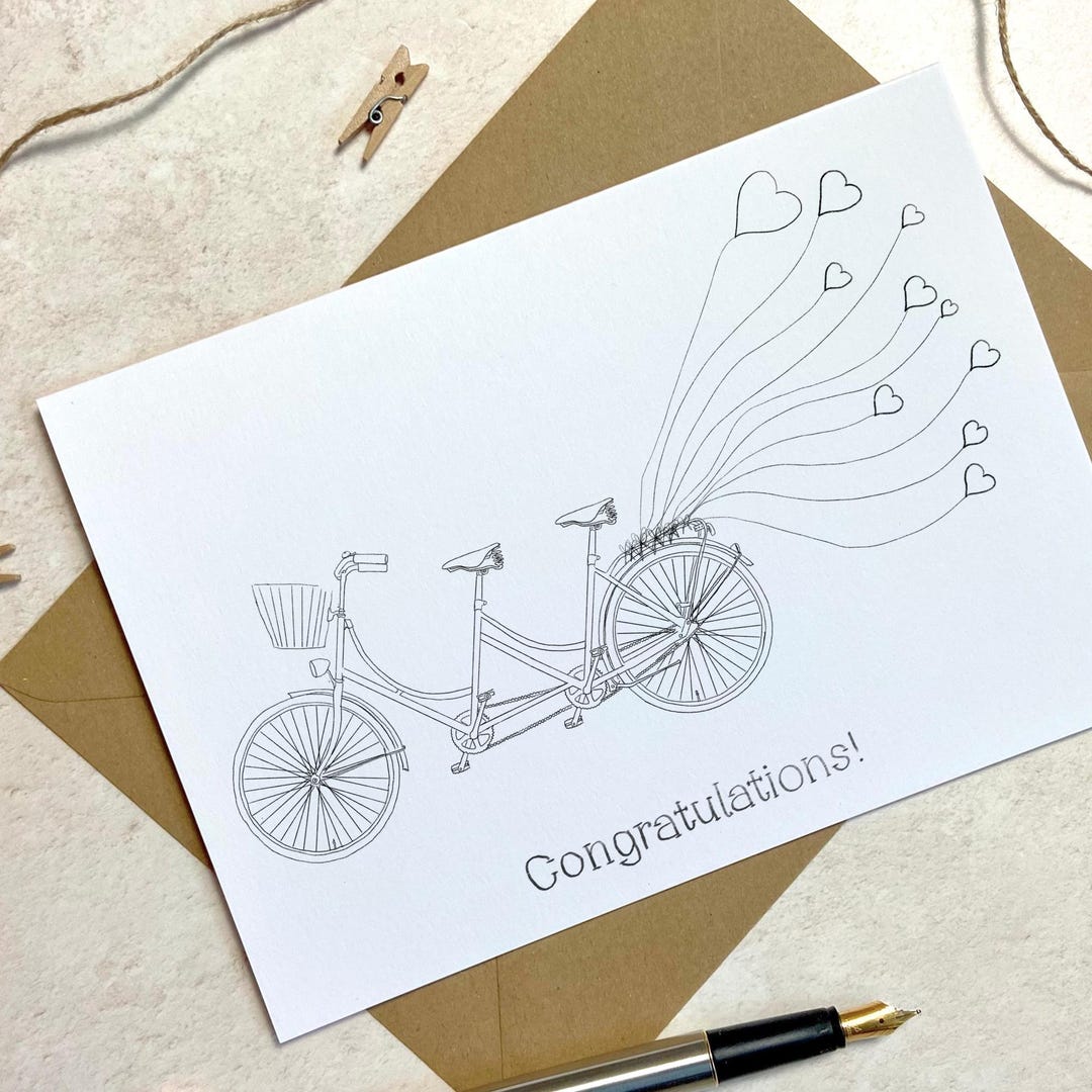 Bicycle Wedding Card - Tandem Bike Vow Renewal Card or Engagement Card ...