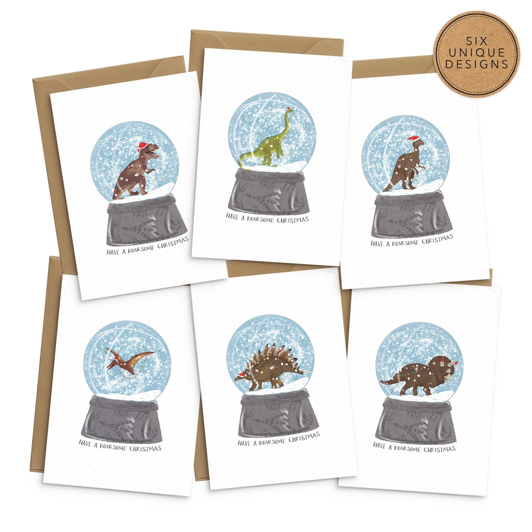 Dinosaur Christmas Card Set - T-rex Christmas Card Pack - Funny ...