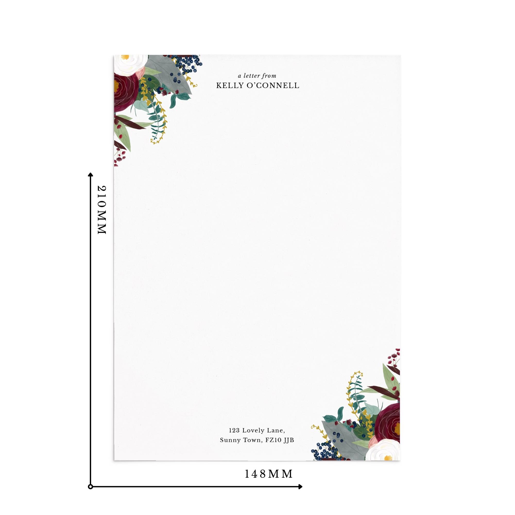 Writing Paper Set Personalised - Winter Floral - Floral Letter Writing ...