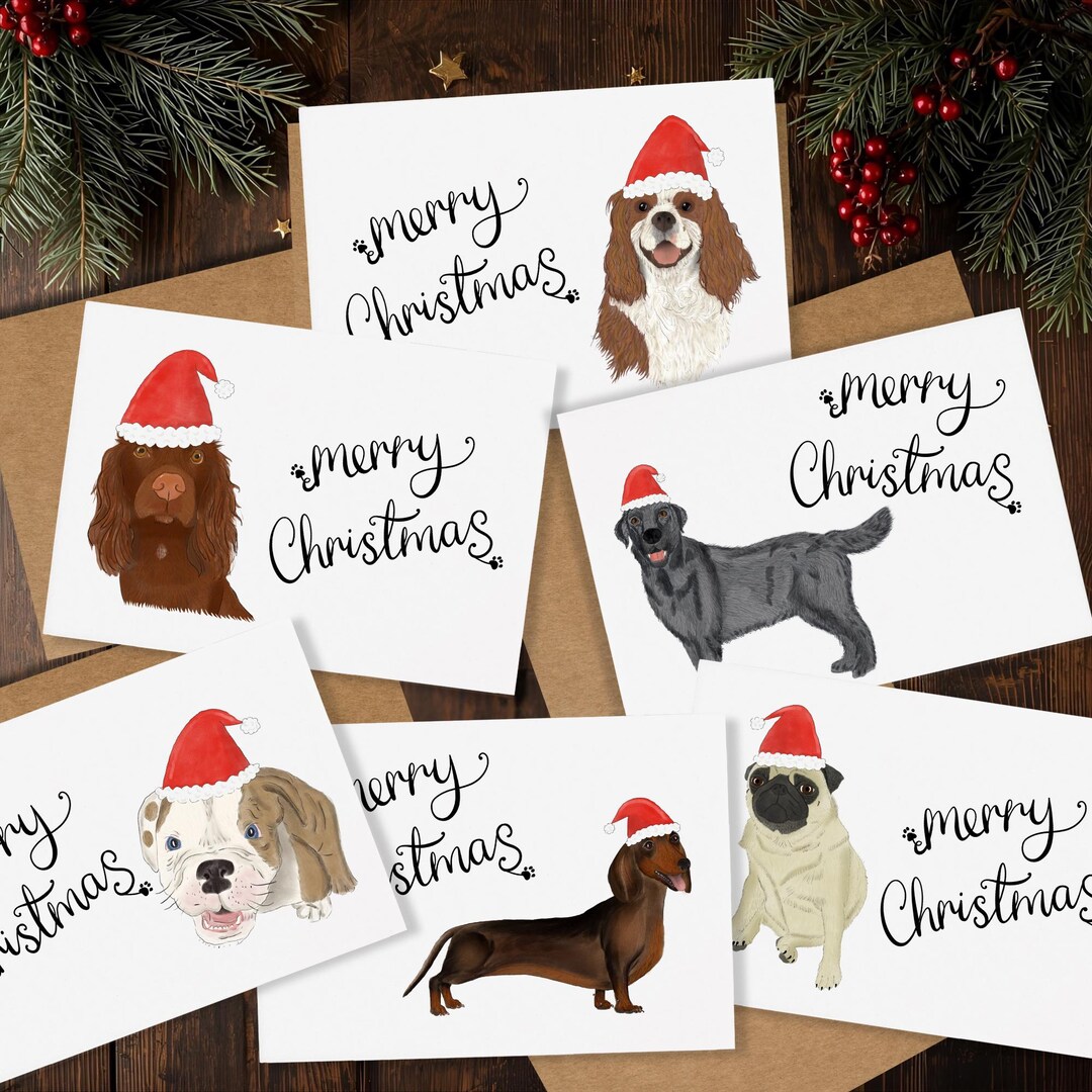 Dog Christmas Card Pack - Hand Drawn Holiday Card Set - Unique Animal ...