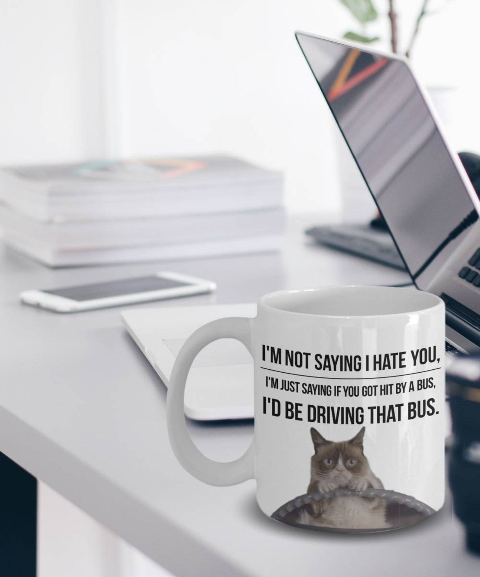 Grumpy Cat Mug funny Angry Cat Driving the Bus Mug | Etsy