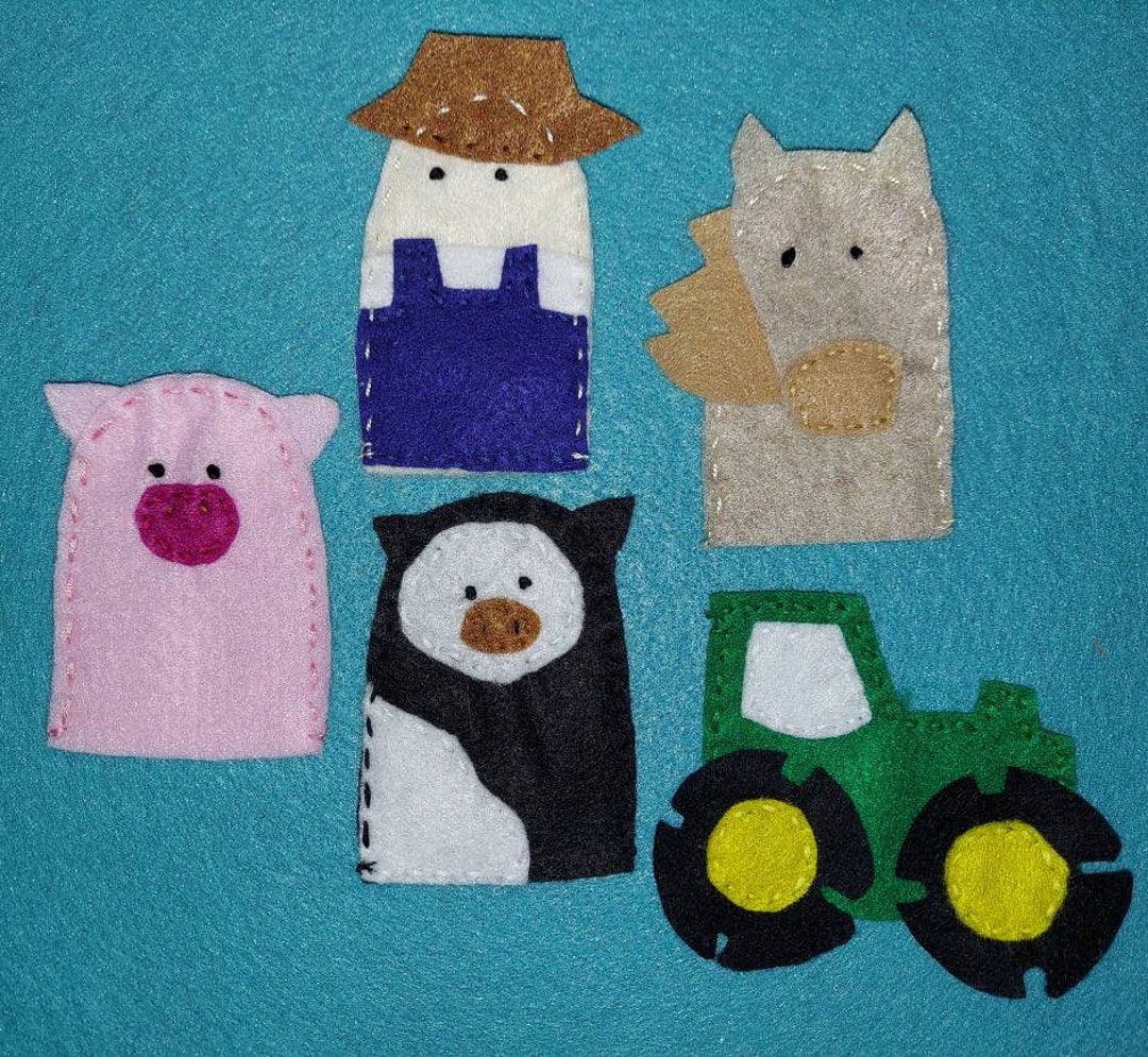 Farm Finger Puppets! Set of Five: Tractor, Farmer, Pig, Horse and Cow ...