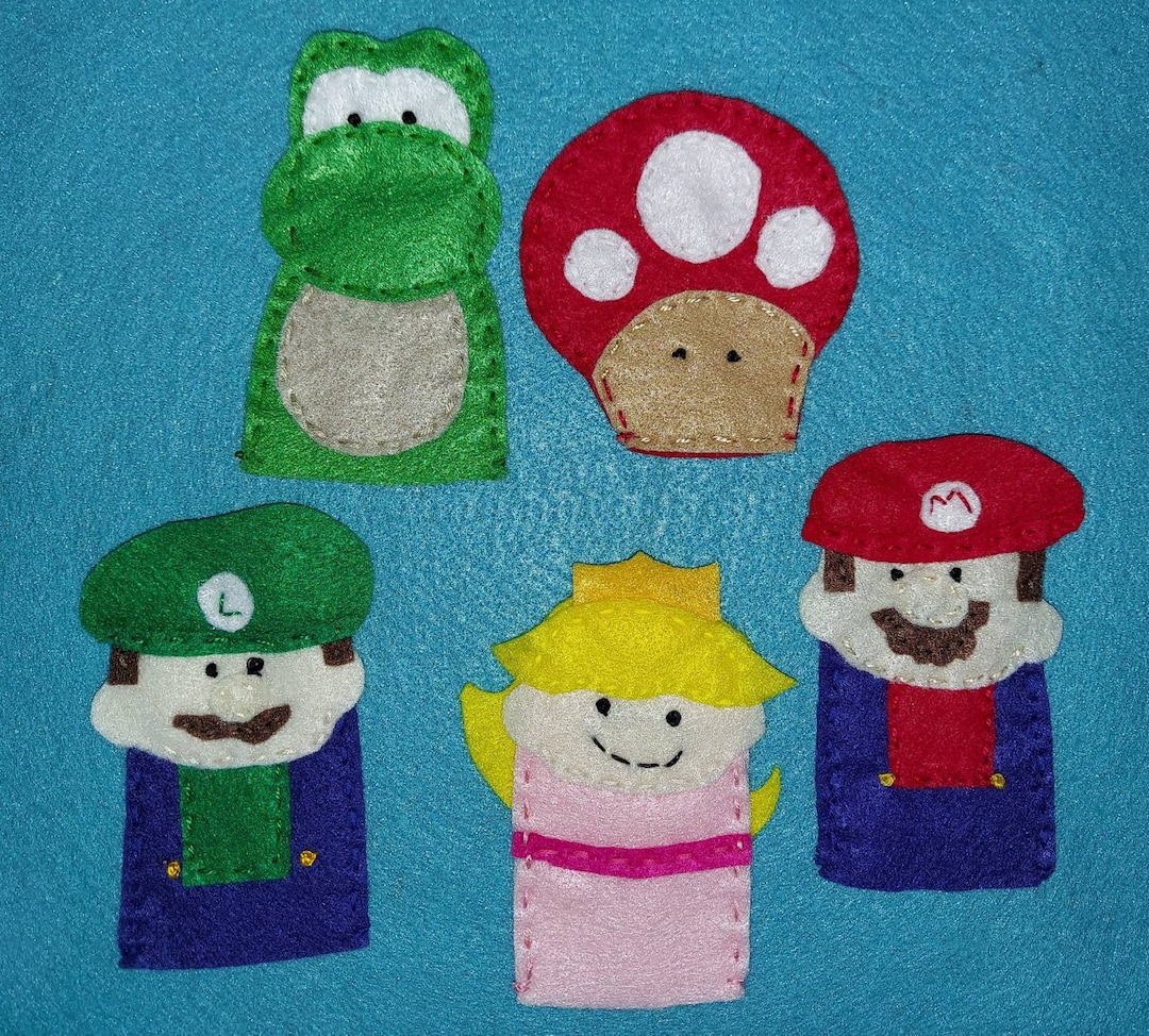 Mario Bros Inspired Set of 5 Finger Puppets! Mario, Luigi, Princess ...