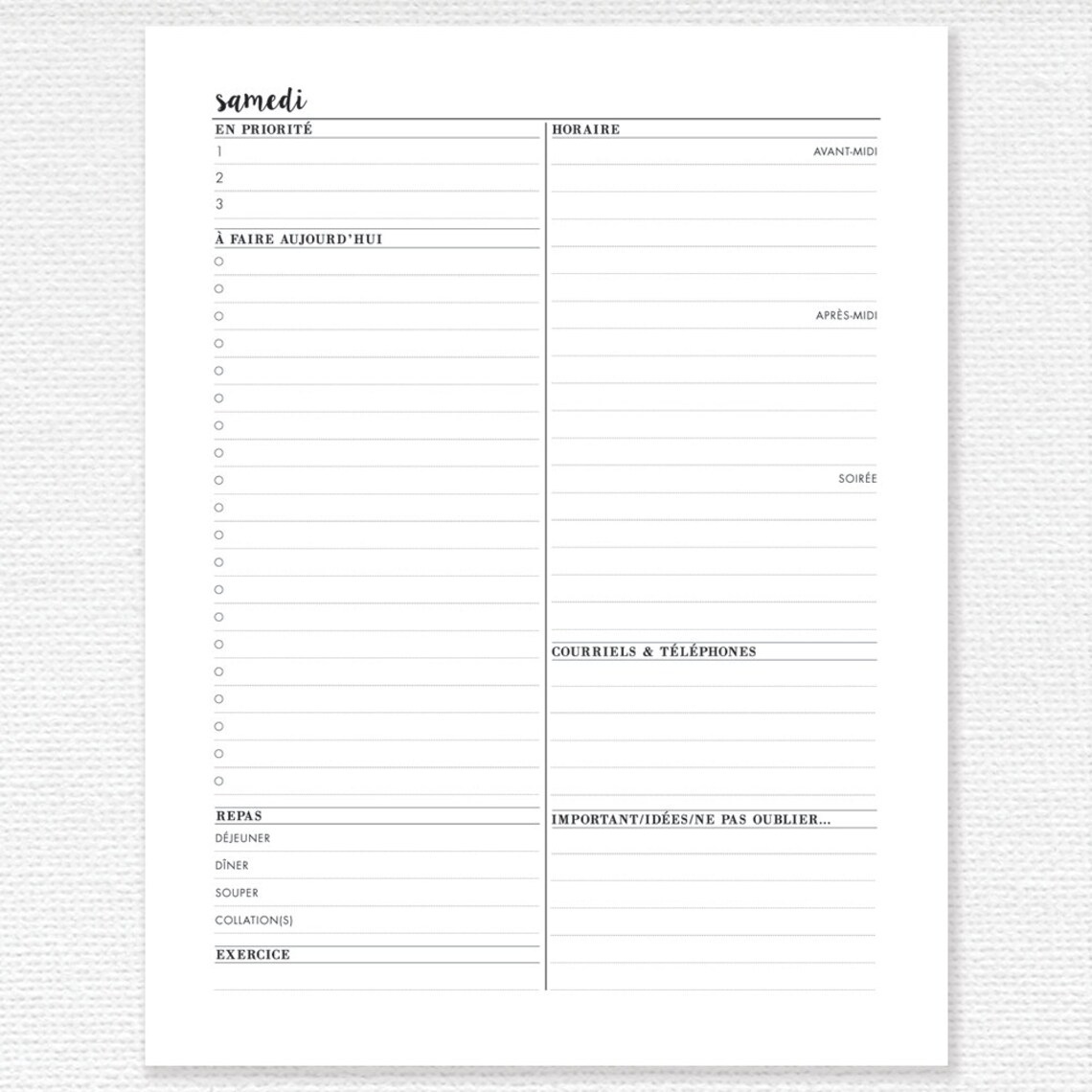 Planificateur Journalier Agenda Imprimable Planification - Etsy Canada
