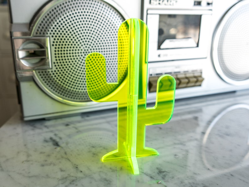 Laser Cut Neon Green Acrylic Cactus, Great Gift, Modern Sculpture, Kids ...