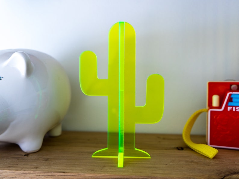 Laser Cut Neon Green Acrylic Cactus, Great Gift, Modern Sculpture, Kids ...