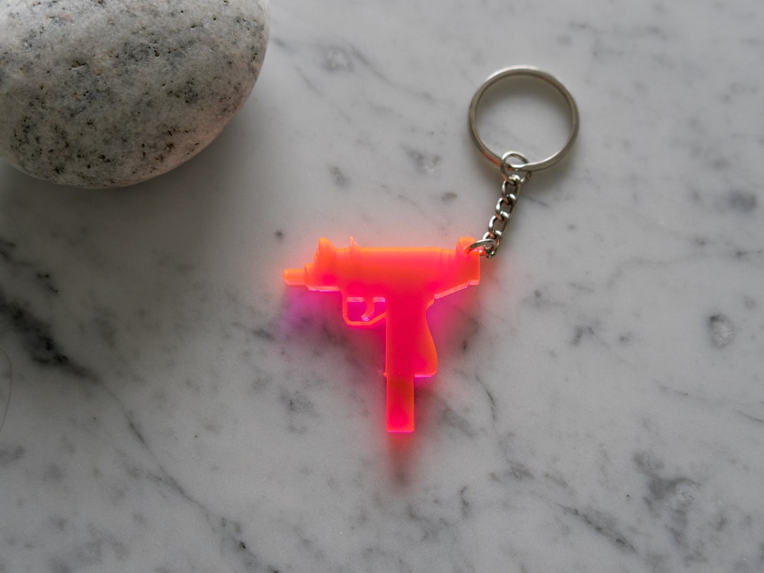 Neon Pink Uzi Keychain, Gun Charm, Gift for Gamer, Keys, Loot Bag ...