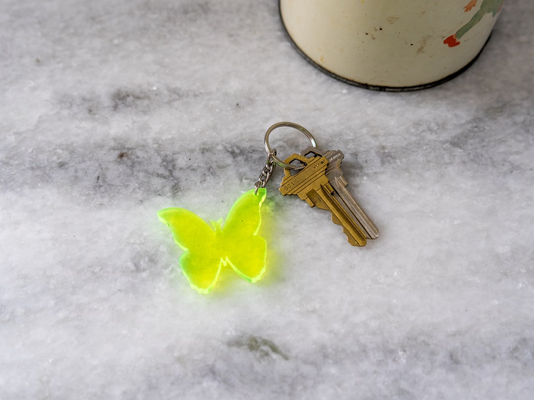 Neon Green Butterfly Keychain, Memories, Gift for Mom, Keys, Loot Bag ...