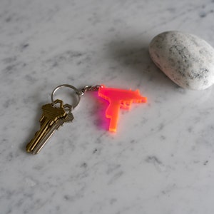 Neon Pink Uzi Keychain, Gun Charm, Gift for Gamer, Keys, Loot Bag ...