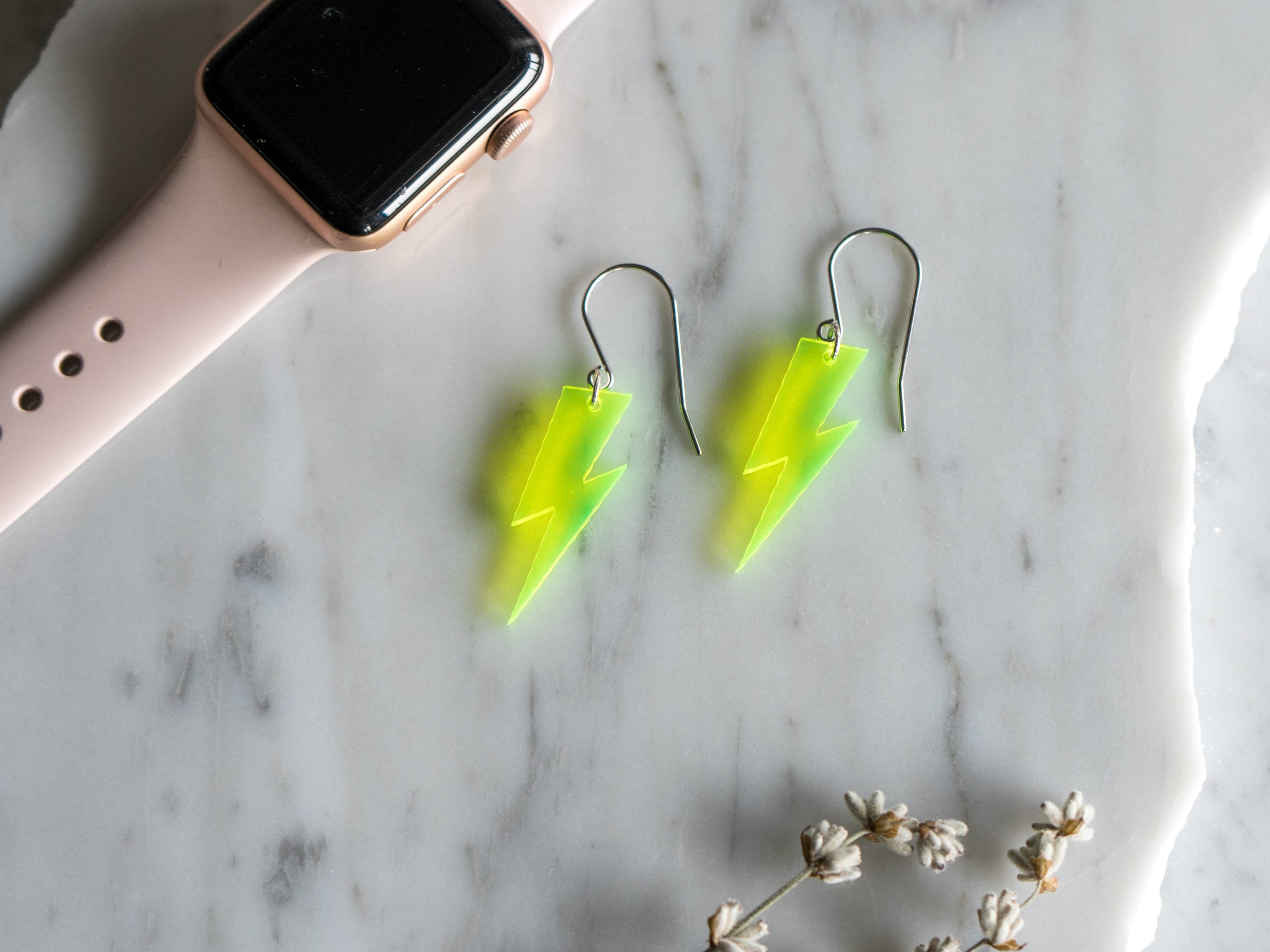 Neon Green Lightning Bolt Earrings, Active Wear, Boho Style, Laser Cut ...