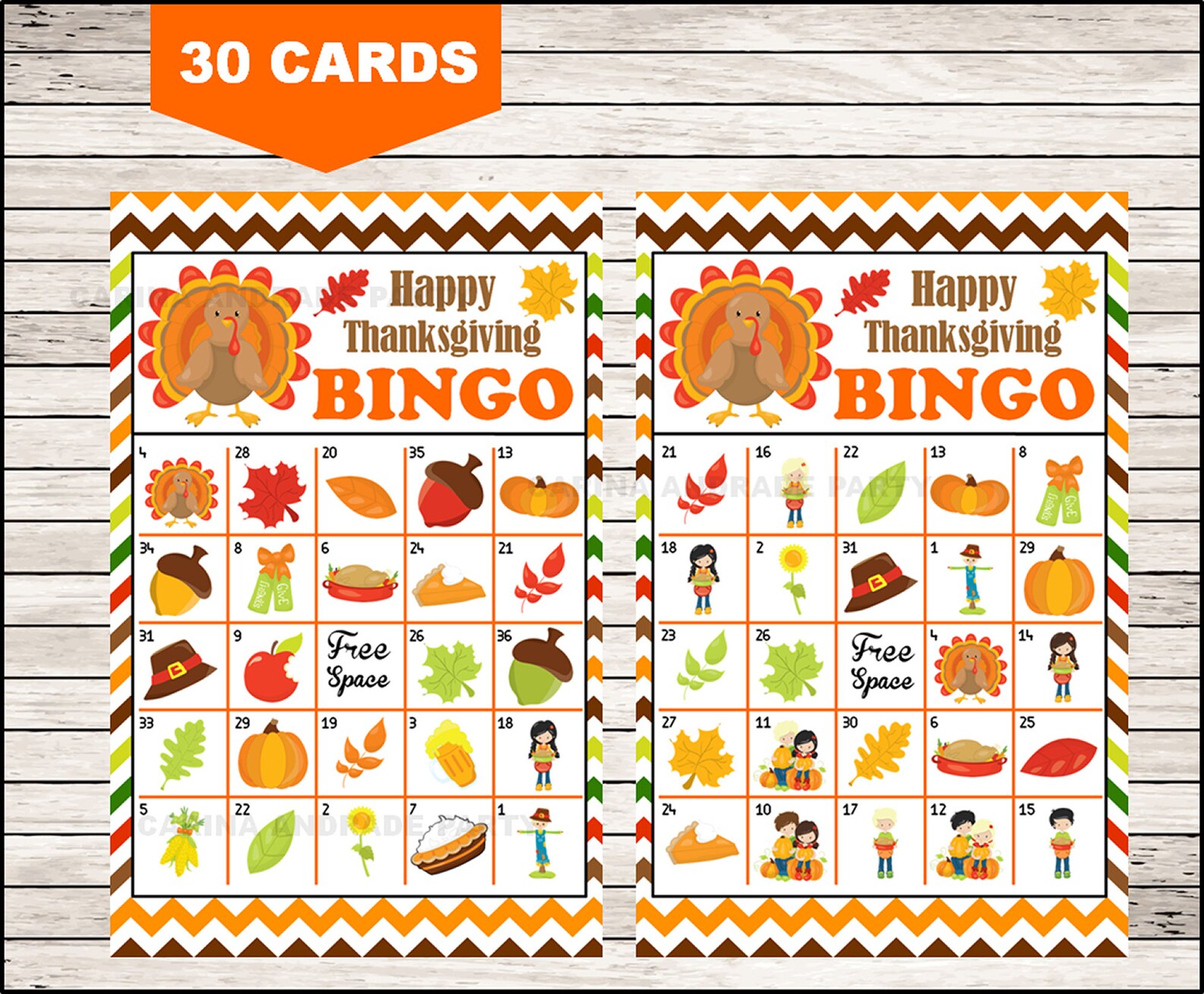 Thanksgiving Bingo Game Printable 30 Different Cards - Etsy