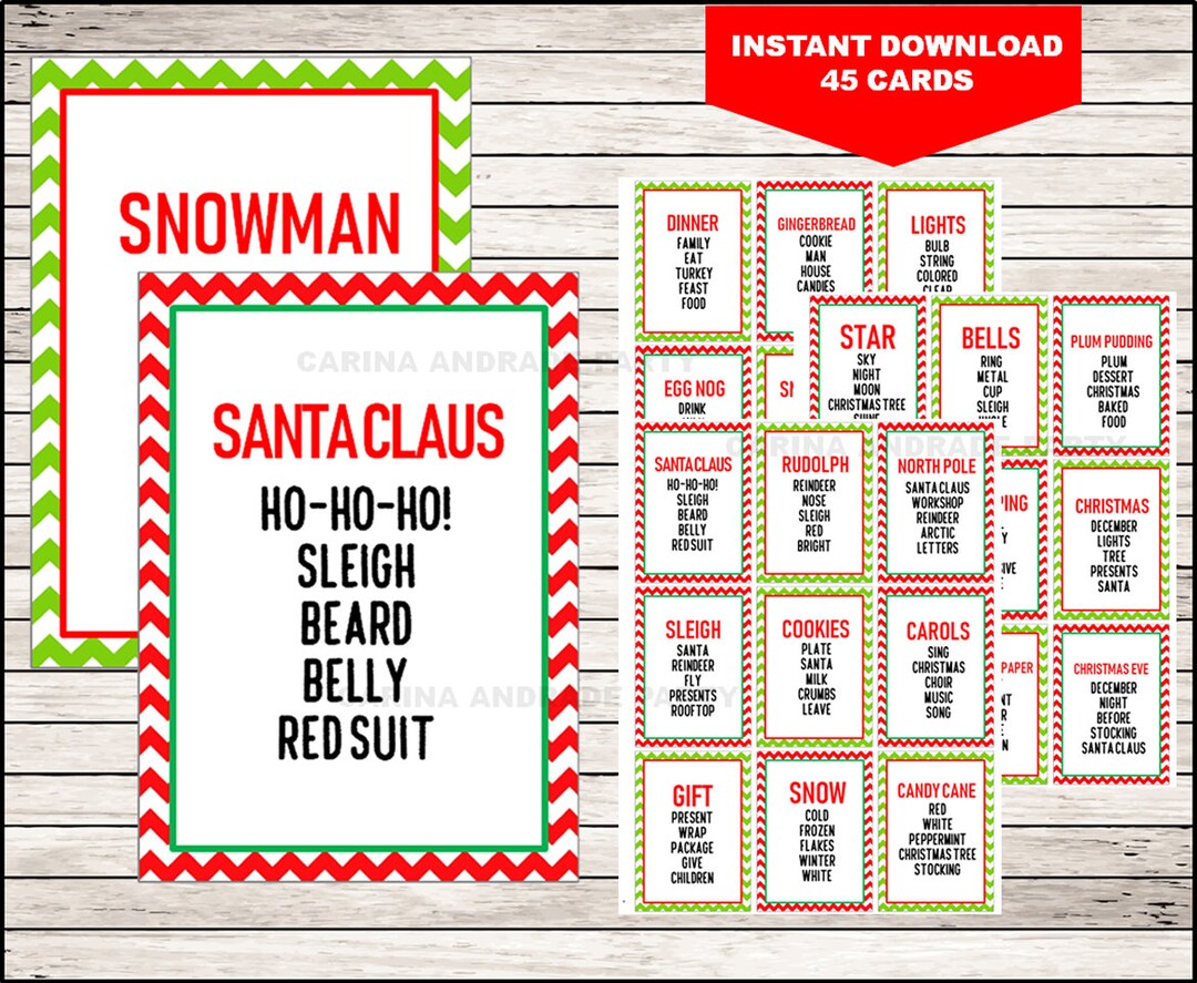 Christmas Taboo - Printable Christmas Game Cards for Taboo - Group Game ...