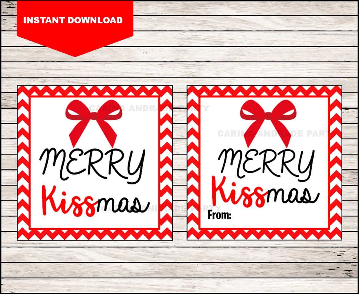 Merry Kissmas Christmas gift Tags Printable Merry Kissmas Lip | Etsy