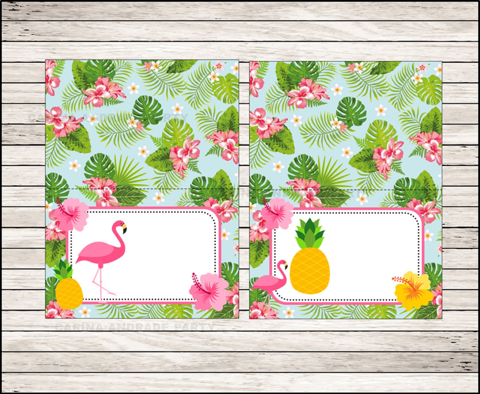 Flamingo Food Labels Instant Download, Pineapple Tent Cards , Pink ...