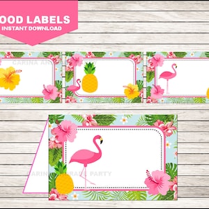 Flamingo Food Labels Instant Download, Pineapple Tent Cards , Pink ...