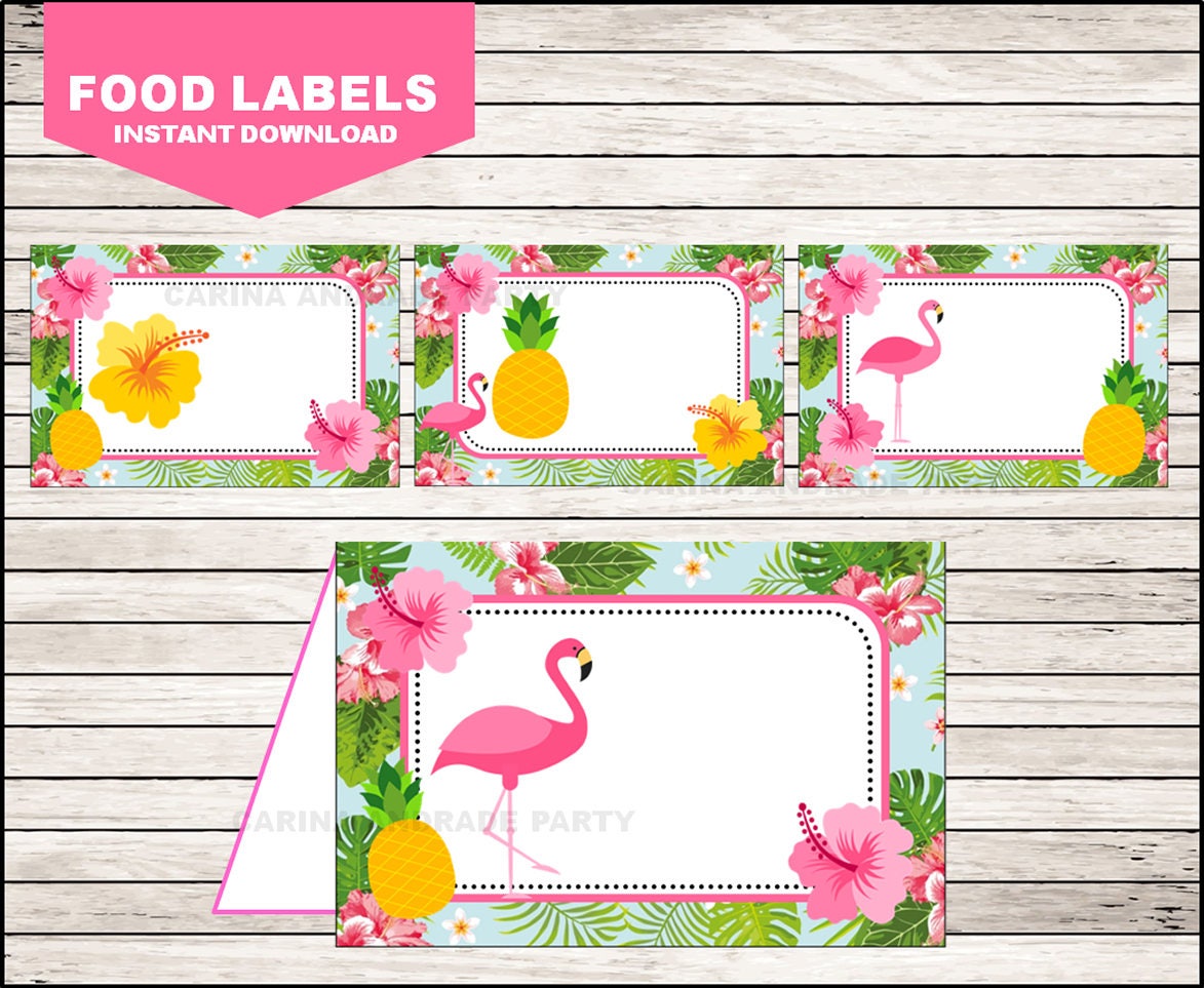 Flamingo Food Labels Instant Download, Pineapple Tent Cards , Pink ...