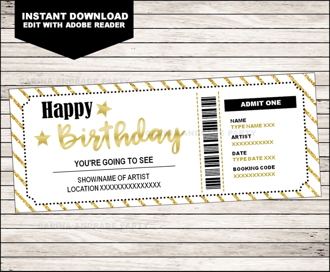 Concert Ticket Birthday Gift, Printable Template, Surprise Concert ...