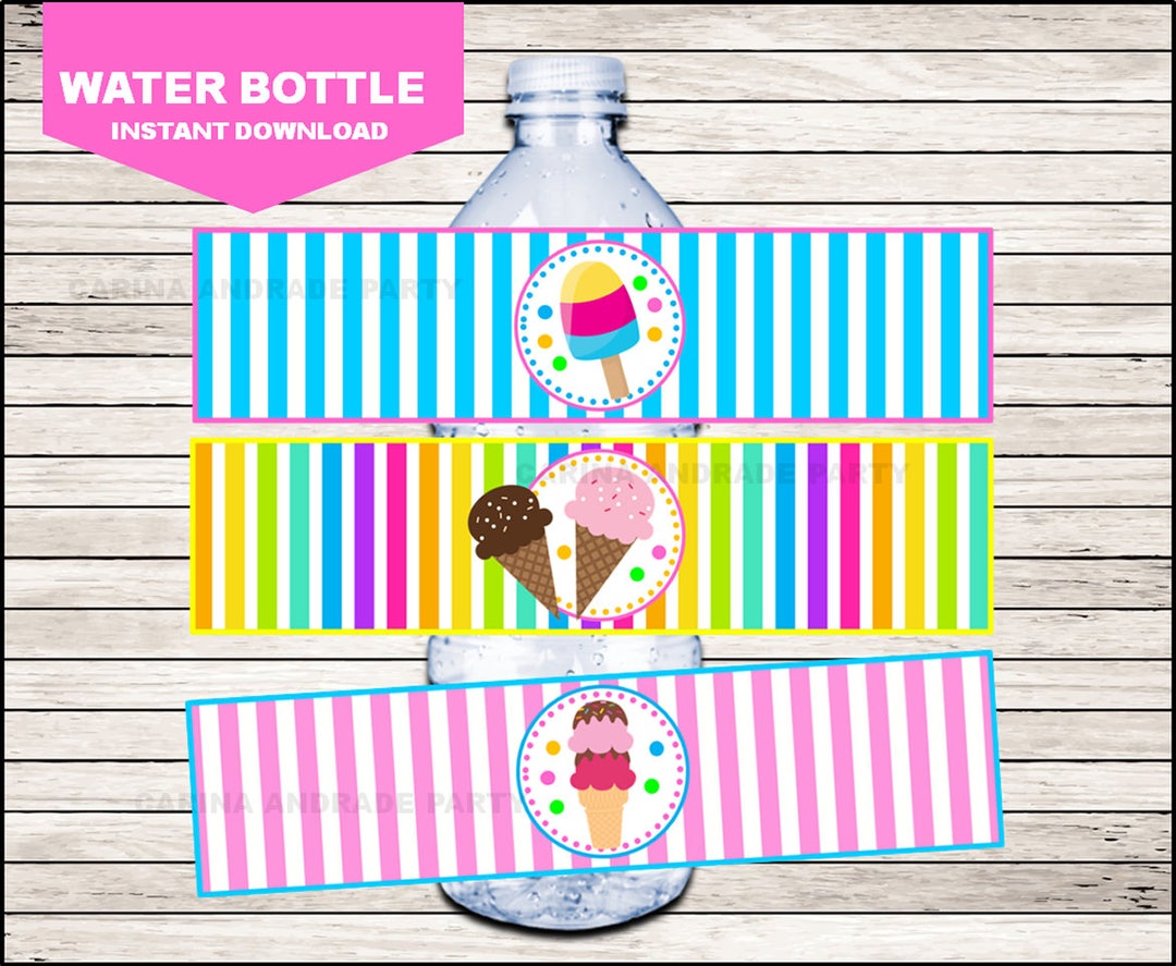 Ice Cream Water Bottle Label Instant Download, Ice Cream Bottle Labels ...